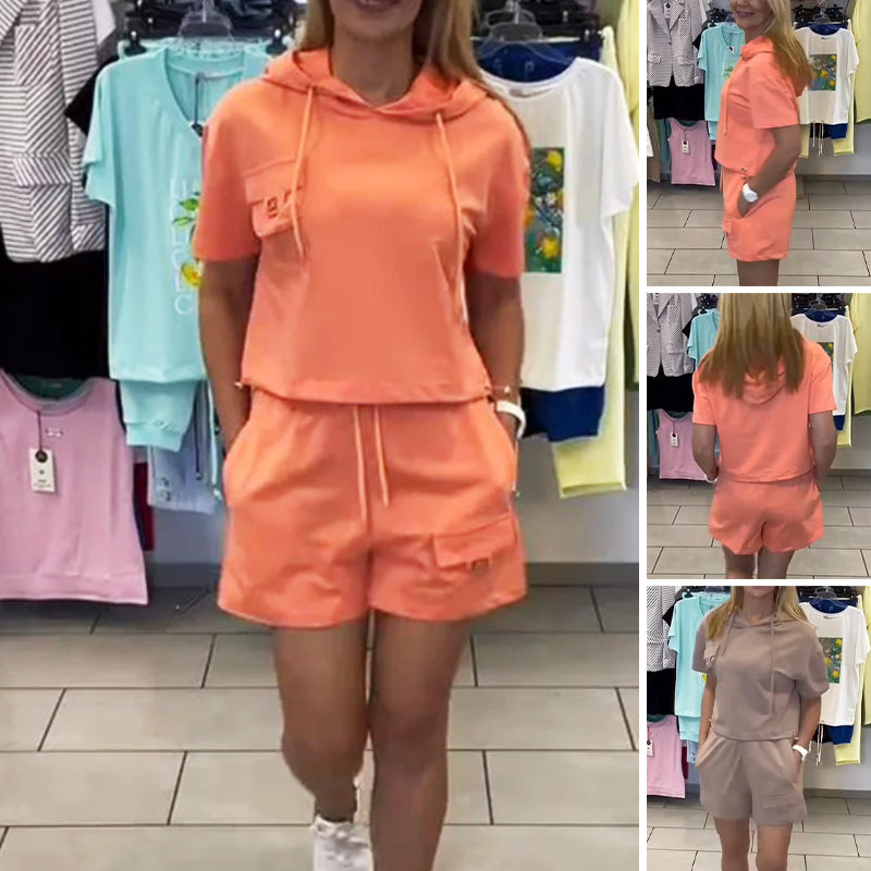 Damen Sommer-Set aus kurzärmligem Hoodie und Hose – puthands